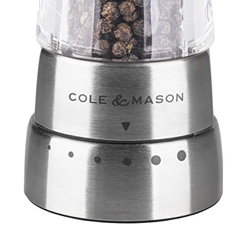 Cole & Mason H59408G Derwent Salt and Pepper Mills | Gourmet Precision+ | Stainless Steel/Acrylic | 190mm | Gift Set | Includes 2 x Salt and Pepper Grinders | Lifetime Mechanism Guarantee