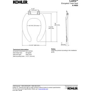 Kohler K-4650-7 Lustra Open-Front Elongated Toilet Seat Black Black