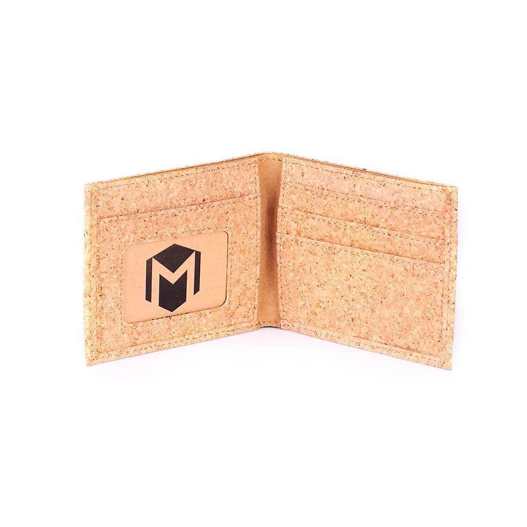 MANISHO Cork Wallet Christmas Gift, Eco-friendly Vegan Bifold Wallet with 2 ID Windows & with 6 Card Slots for Men Women, Non Leather Retro Style Theftproof Billfold