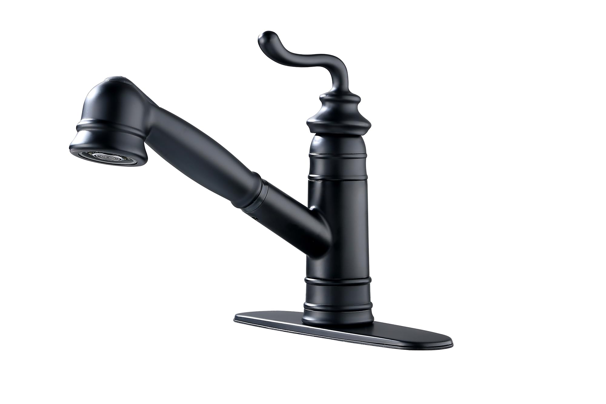 Derengge Matte Black Single Handle Kitchen Faucet,Pull Out Sprayer Kitchen Sink Faucet with Deck Plate,1 Hole or 3 Hole Installation,F-825-MT