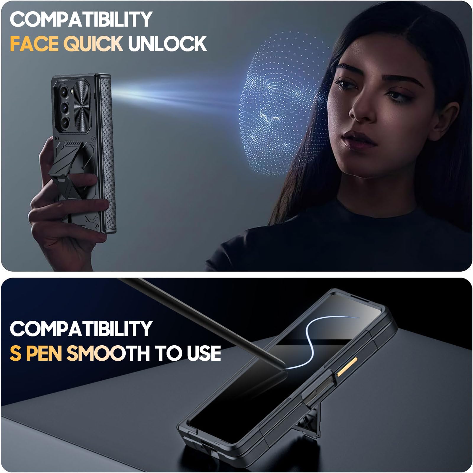 BSNRM Samsung Galaxy Z Fold 5 Case with Hinge Protection, Sliding Camera Lens Cover& Screen Protector& Kickstand Full Body Cover Rugged Shockproof Protective Case for Galaxy Z Fold 5 Black