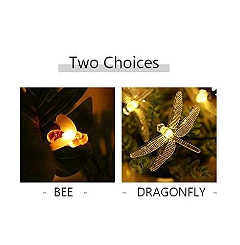 XLXX Battery Operated，6.5FEET 10 Lights,LED Bee Solar/Dragonfly Lights for Christmas Trees, Outdoor Garden, Patio, Fence, Wedding, Party (BEE, Warm White)