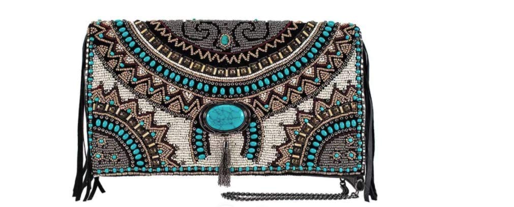 Mary Frances Accessories – Crossbody Handbag – Earth and Sky Beaded Leather Crossbody Purse for Women