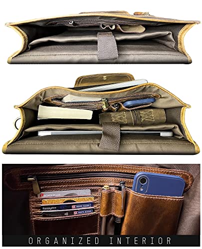 Leather Messenger Bag for Men - Full Grain Leather Briefcase Laptop Satchel Office Crossbody Travel Bag by Rustic Town (16 Inch, Brown)