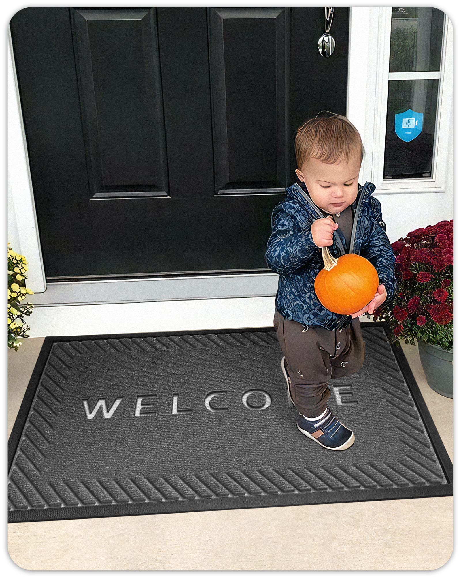 Color&Geometry Welcome Mats Outdoor Door mat Outside Entrance, 24"x36" Door Mats Outdoor Entrance, Heavy Duty Non Slip Waterproof Rubber Outside Door Mats, Entry Rug for Entryway, Patio, BlackGrey