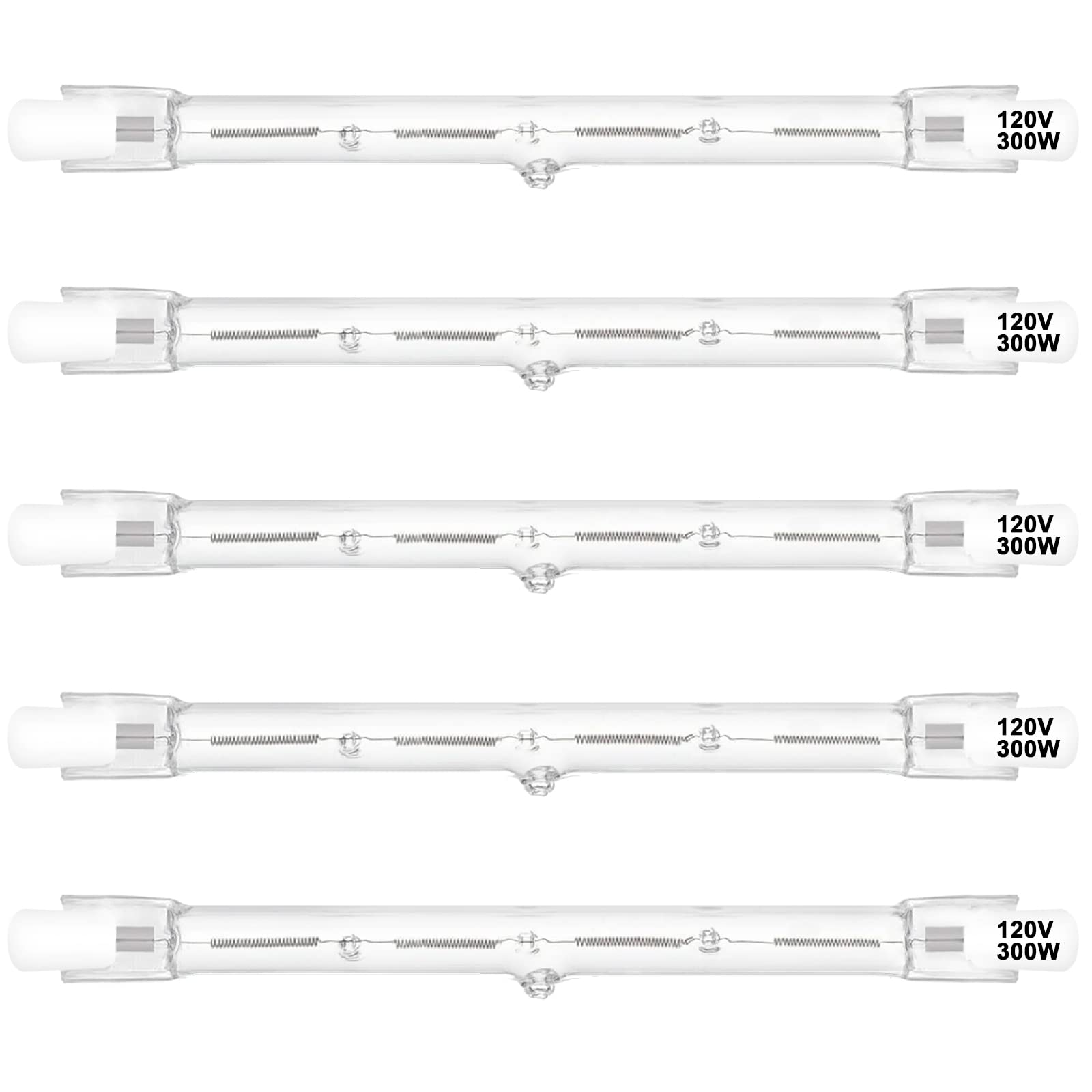 R7S Halogen Bulbs 300W Dimmable 120V 118mm T3 J Type Floodlight Bulb with Long Lifespan, 2700K Warm White Linear Double Ended Light Bulbs for Work, Security, Landscape Lights, Floor Lamps, 5 Pack