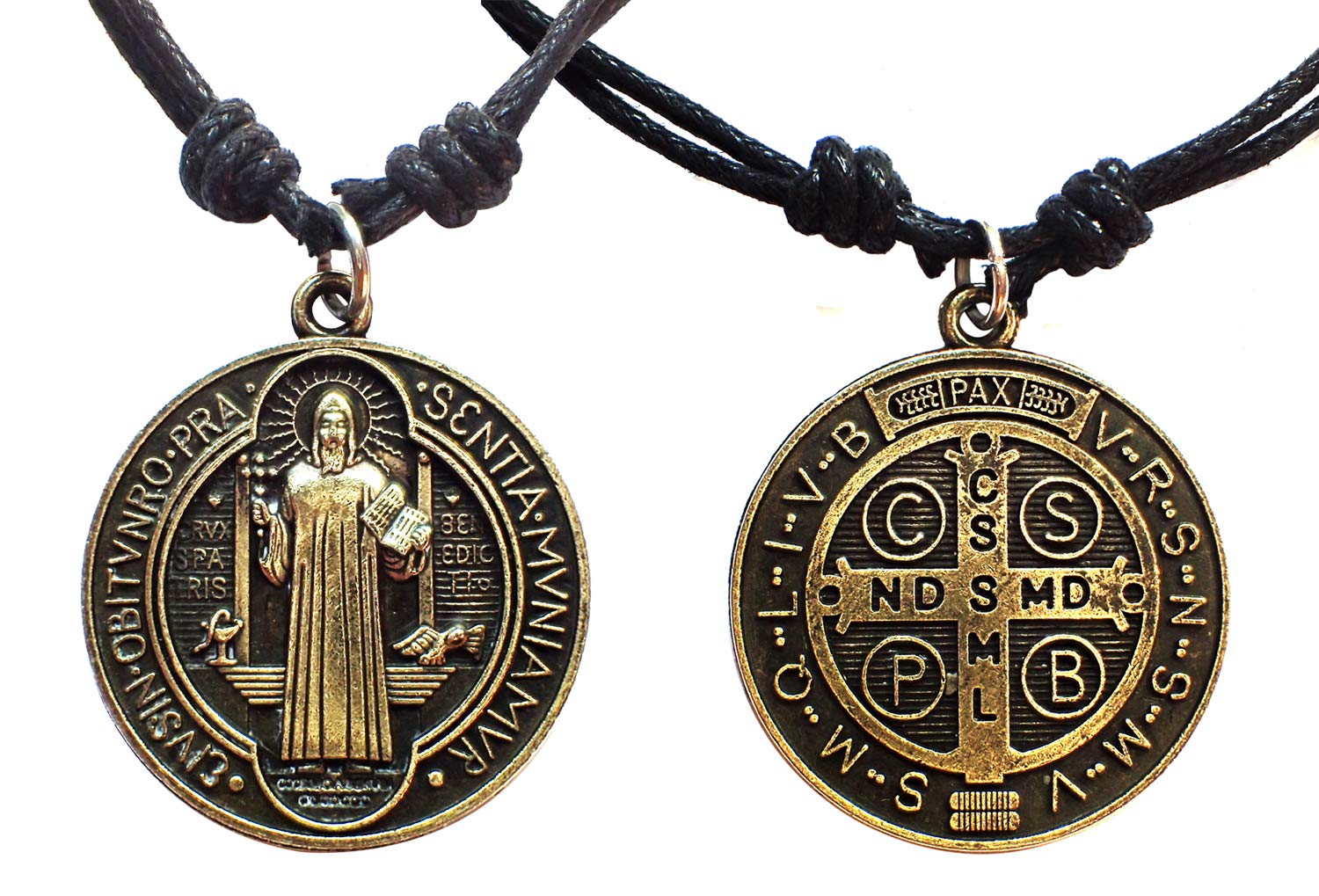 Bijoux de Ja Antique Bronze Saint Benedict of Nursia Medal Pendant Adjustable Cord Necklace 16"