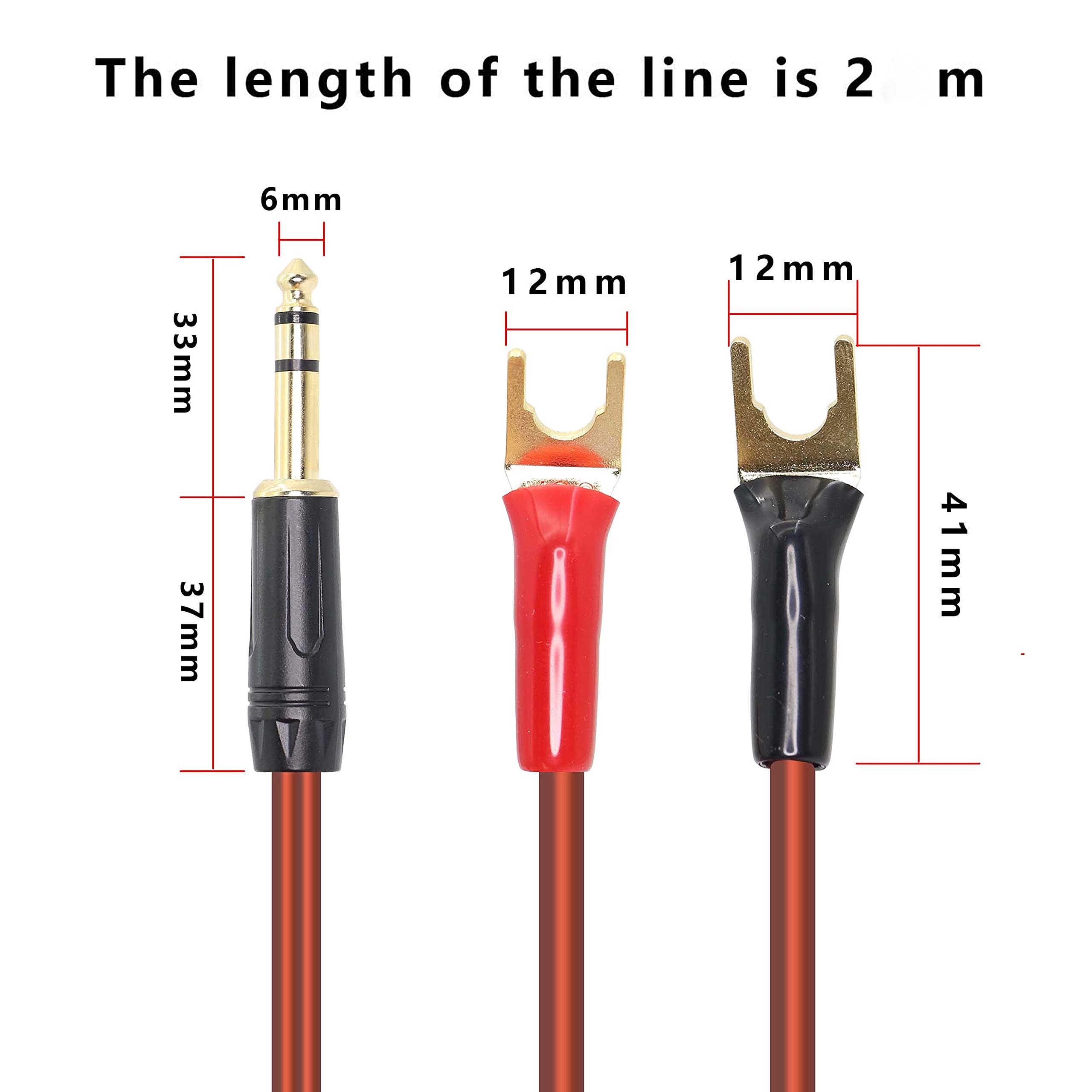 XMSJSIY 6.35mm 1/4 TRS to Y Spade Plug Speaker Cable,6.35mm Male Mono to U Fork Spade Plug Audio Cable OFC HiFi Speaker Wire(2 Y Plug) for DJ Application Subwoofer Guitars Headphone Jack Mixer -2m