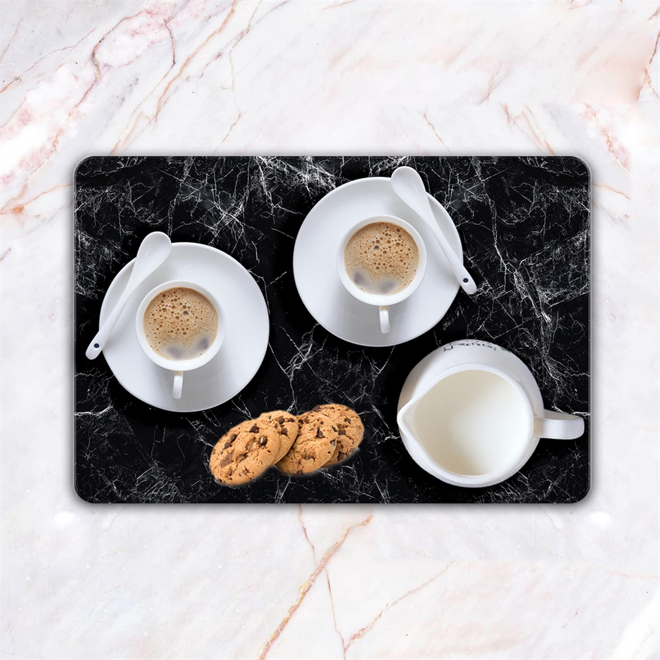 DESTALYA Cutting Board Tempered Glass 11.8ββ x 15.7ββ | Heat Tolerant Shatter Resistant Chopping Board | Black Marble Pattern Decorative Tray for Kitchen (Black L)