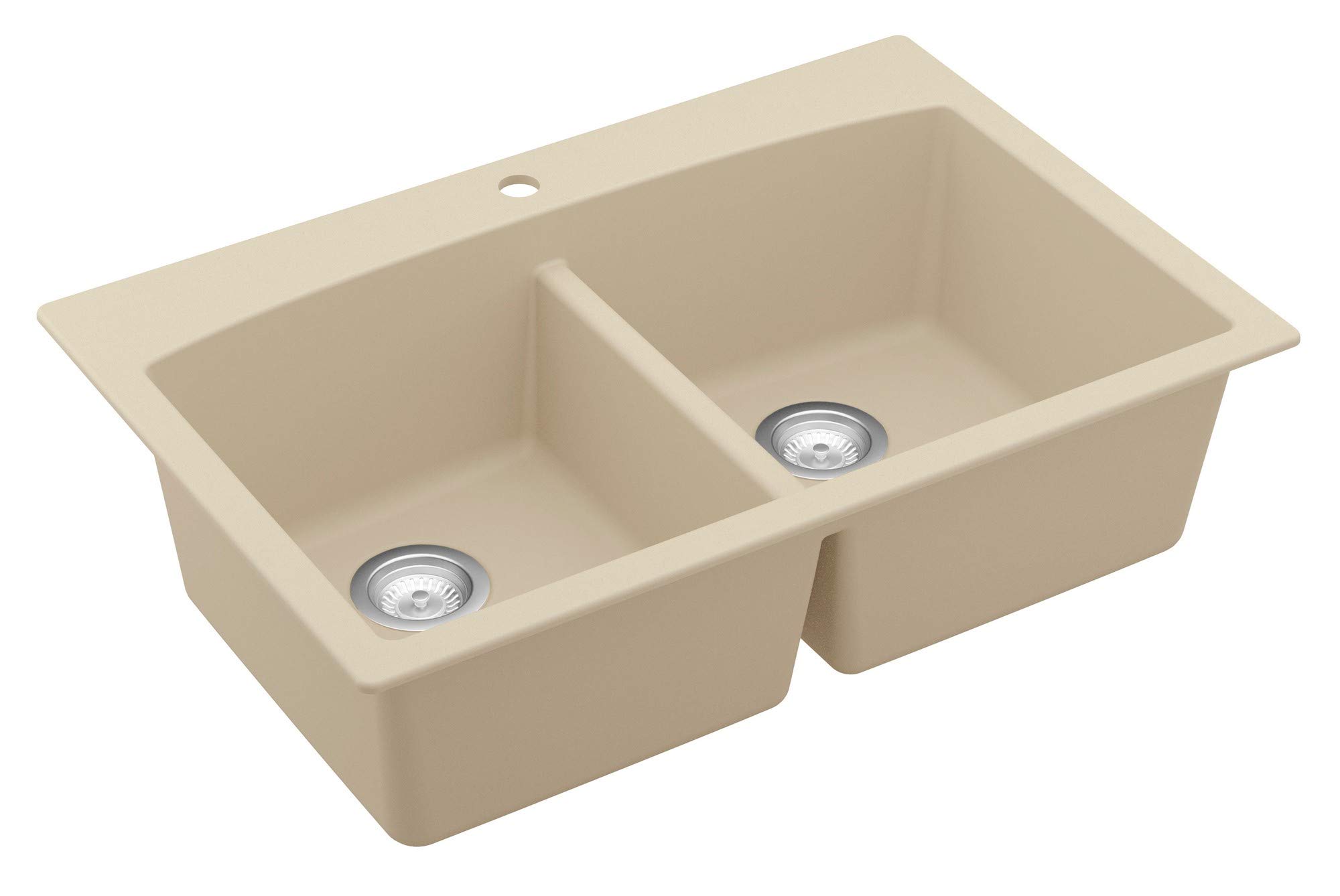 Karran QT-710 Drop-in Quartz Composite 33 in. 1-Hole 50/50 Double Bowl Kitchen Sink in Bisque