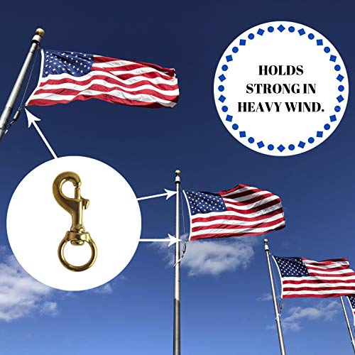 Flag Clips for Rope 4-Pack - Durable 3.2β Bronze Brass Snap Clip with Swivel Eyelet - Best for Flag Poles with Halyard Rope - 4 PCS Flag Pole Clips by Hieno Supplies