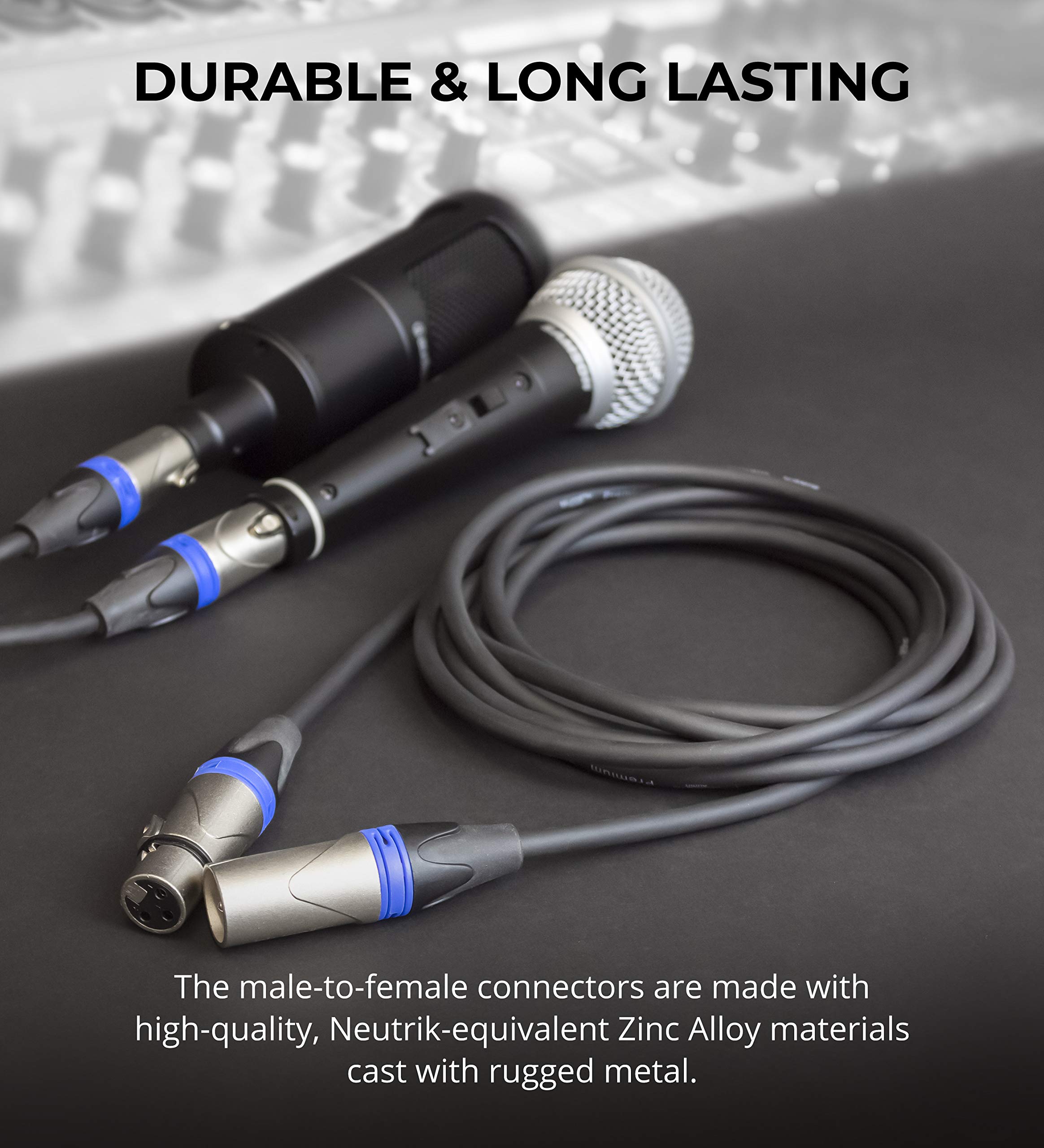 Blucoil Audio 10-FT Balanced XLR Cable with 24 AWG Copper Wire and PVC Jacket - 3-Pin Male to Female Microphone Cord for Audio Interfaces, Mixers, Preamps, and Recorders