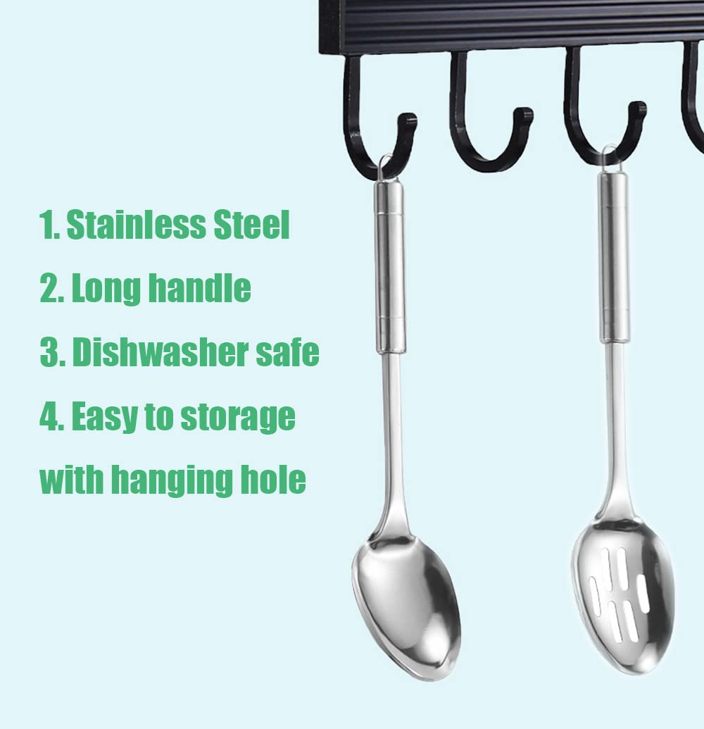 CDOFFICE Set of 2 Large Cooking Spoon Stainless Steel Serving Spoon Slotted Spoons