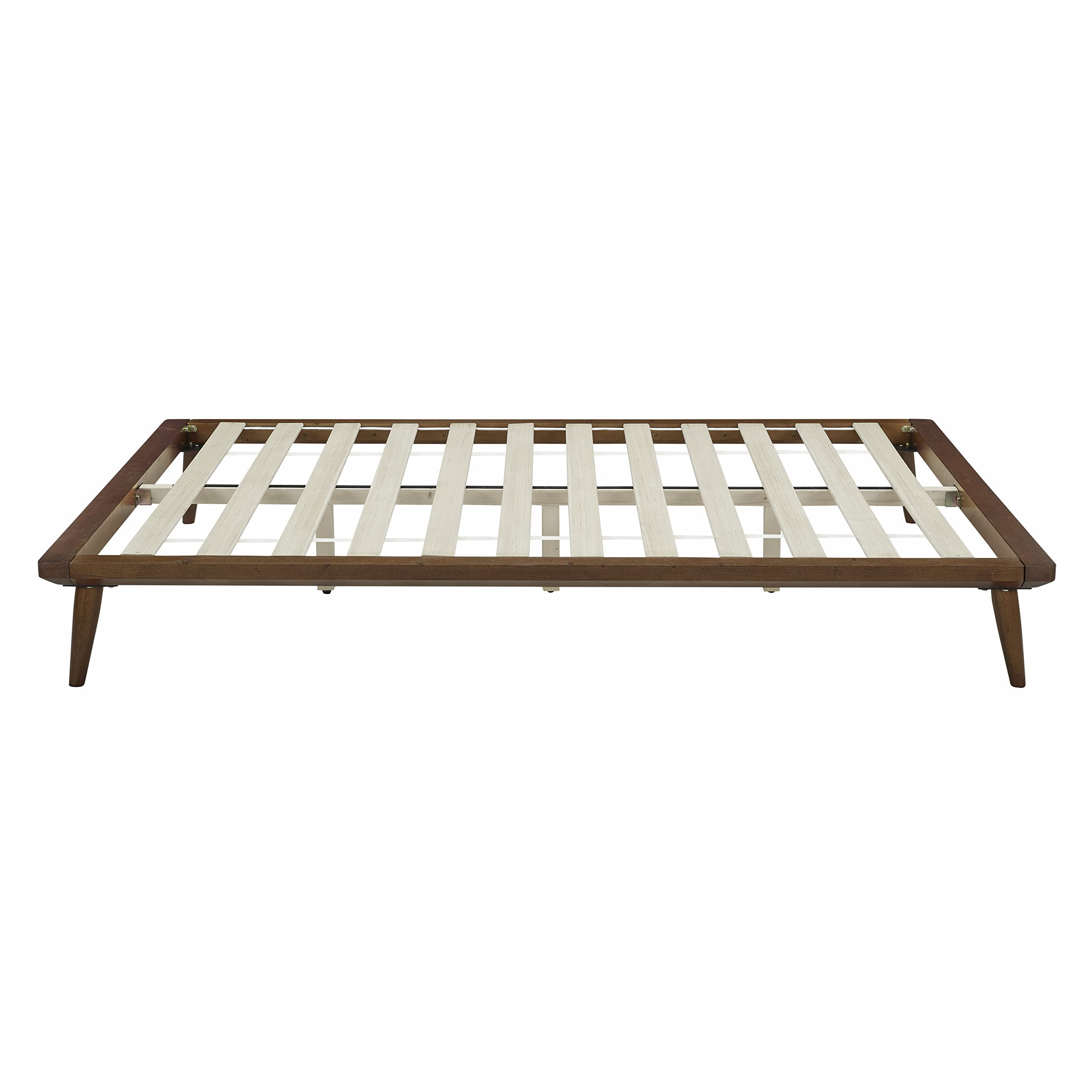 BIKAHOM Mia Wood Platform King Bed Frame, 8.5 Inch Solid Wood Platform Bed with Under Bed Storage Space, No Box Spring Needed, Strong Wooden Slat System, Easy Assembly, Bedroom Furniture, Walnut