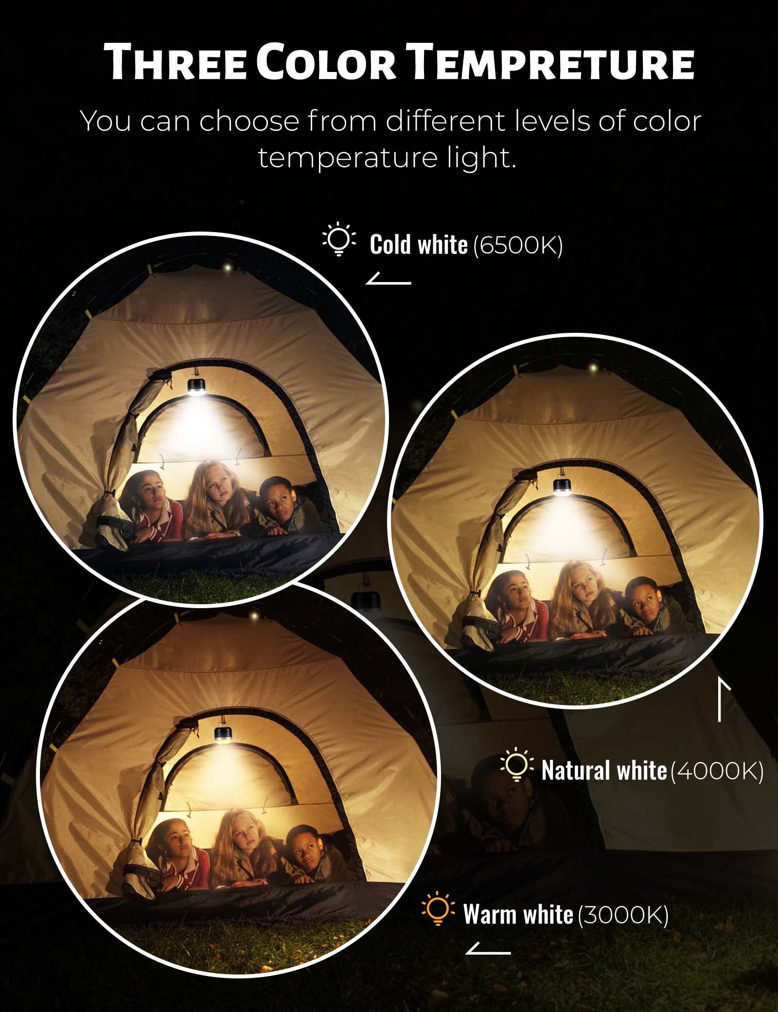 Wildley Camping Lantern, 600LM Camping Lights, 5 Light Modes Rechargeable Lantern Waterproof Mini Flashlight Emergency Lights for Home Power Failure, Camping Hanging, Car Camping (Black)