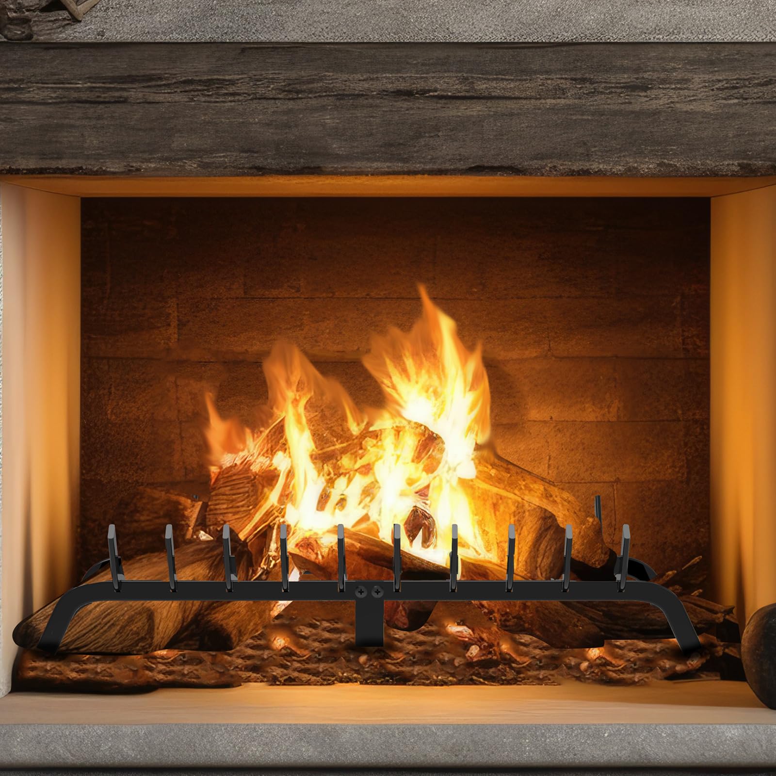 DAMEING Fireplace Grate 30 inch, Heavy Duty Fireplace Log Grate Holder Firewood Rack, Large Solid Steel Fire Pit Grate Fireplace Accessories for Chimney Hearth Wood Stove Burning