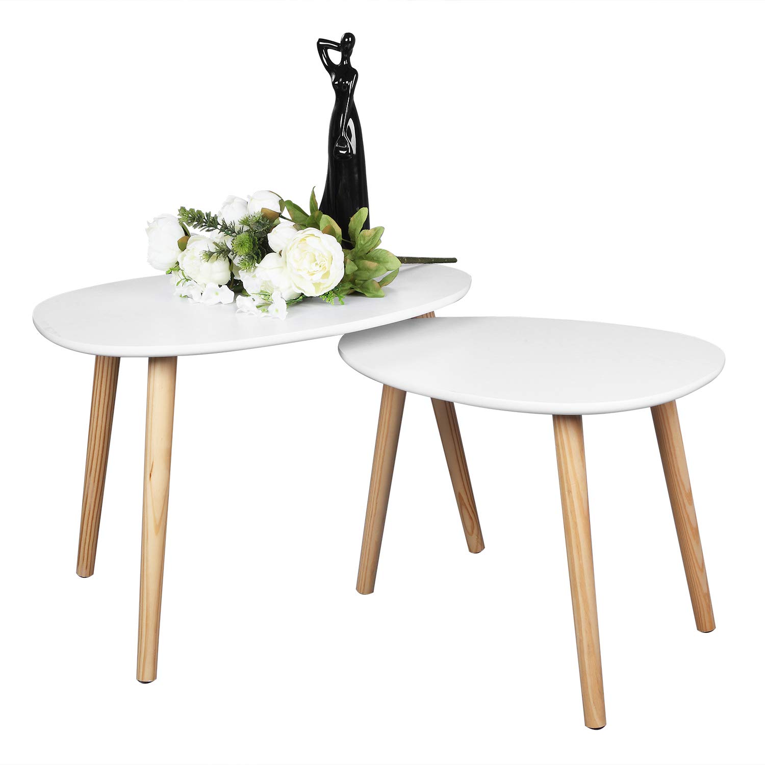 Bonnlo Nesting Tables End Tables Set of 2 for Living Room, Home and Office, White