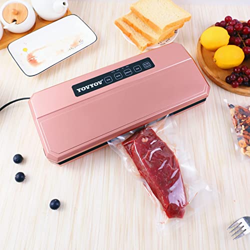 YOVYOV Vacuum Sealer Machine, 80kPa Vacuum Sealer Machine with Starter Kits, Vacuum Air Sealing System for Food Preservation, Dry & Moist Food Modes, Compact Design (Rose Gold)