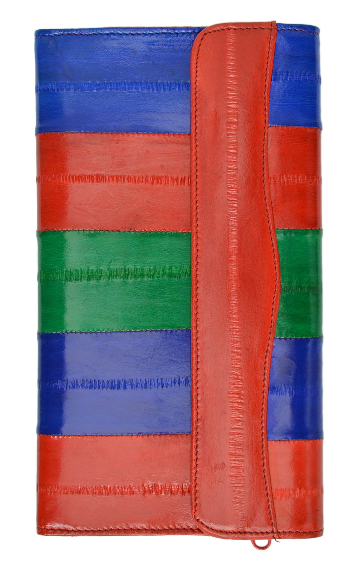 MARSHAL Genuine Eel skin Ladies Checkbook Wallet Slim Design with Silk touch Eel skin Leather (Tri-Color)