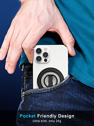 Magnetic Phone Ring Holder with MagSafe, SUPERONE [Aluminum Alloy] 2-in-1 Magnetic Phone Grip with Adjustable Stand, Compatible with iPhone 14/13/12, Pro, Pro Max, Mini, Black