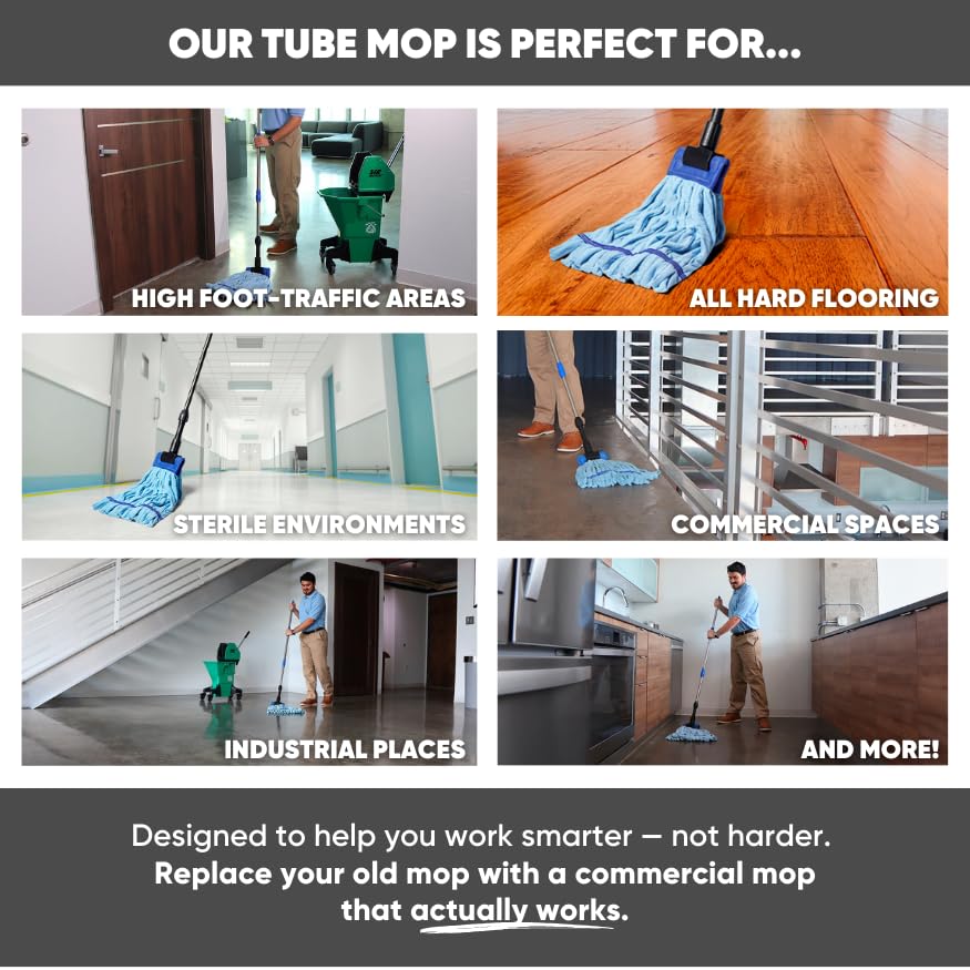 Large Microfiber Tube Mop with Stainless Steel Handle | Industrial Wet Mop | Absorbent and Durable with Great Cleaning Power (Green)