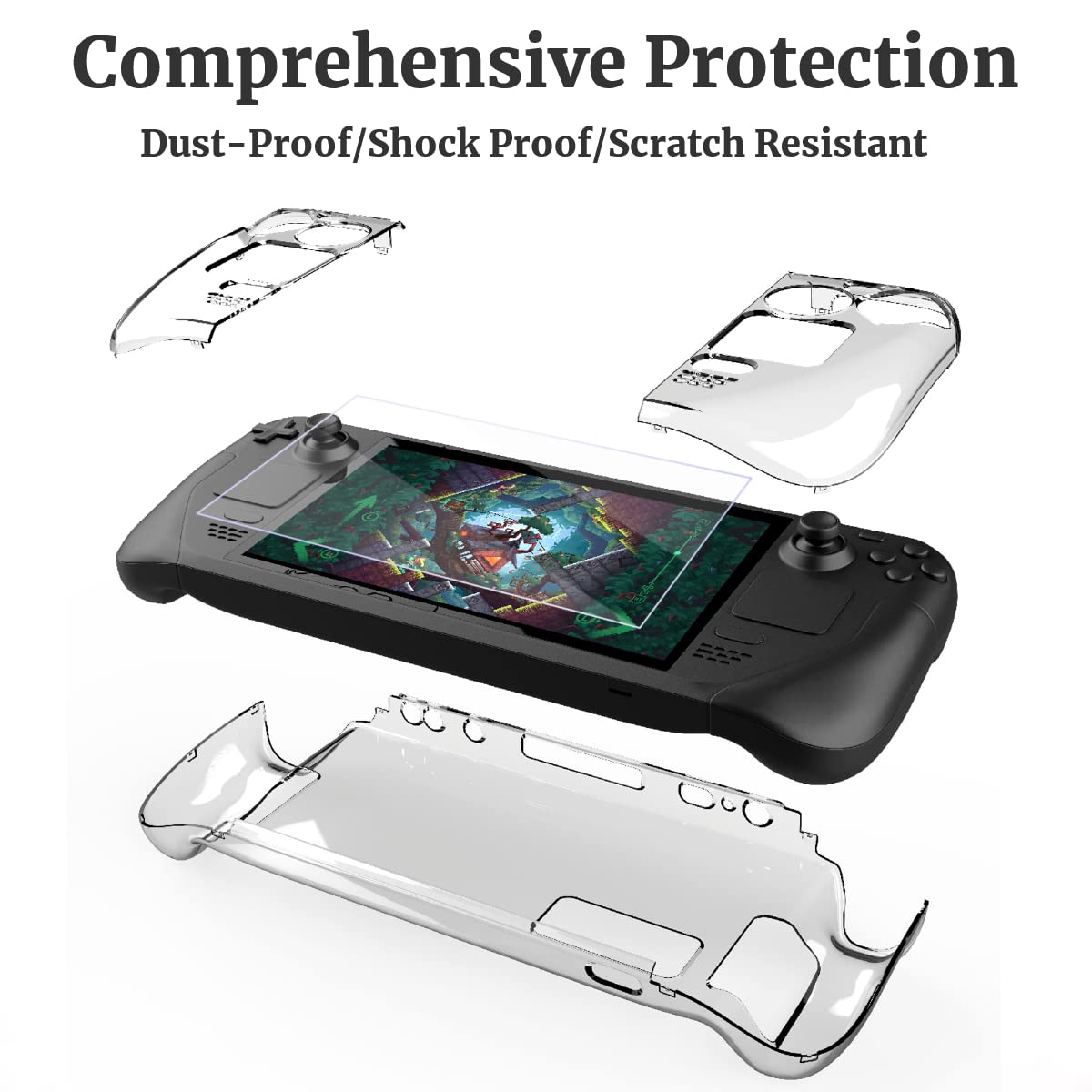 Crystal Clear Cover Case for Steam Deck Game Console, arVin Hard Clear Protective Shell with HD Screen Protector for Steam Deck, Dust-Proof/Shock Proof/Scratch Resistant (Console Not Included)