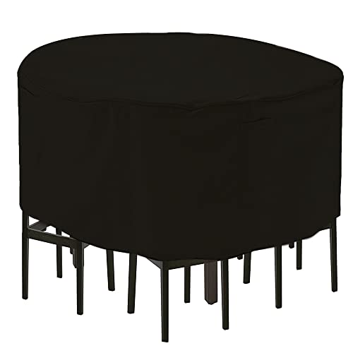 Izzybang Bar Height Firepit Patio Dining Sets Cover Heavy Duty Waterproof 74 Inch Tall Round Patio Bar Height Table and Chair Set Covers, 74" Diameter x 44" H