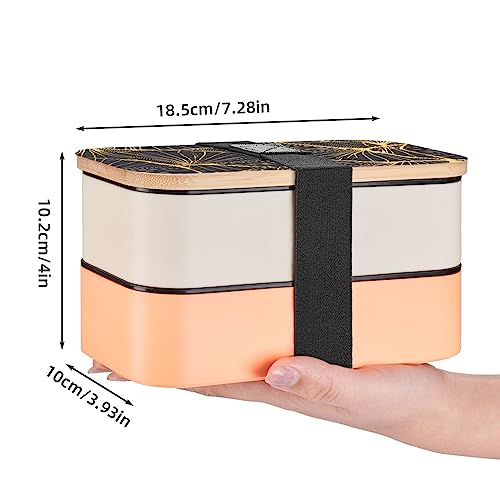 Golden Leaf Adult Lunch Box, Bento Box, With Cutlery Set Of 3, 2 Compartments, Rectangular, Lunch Box For Adults