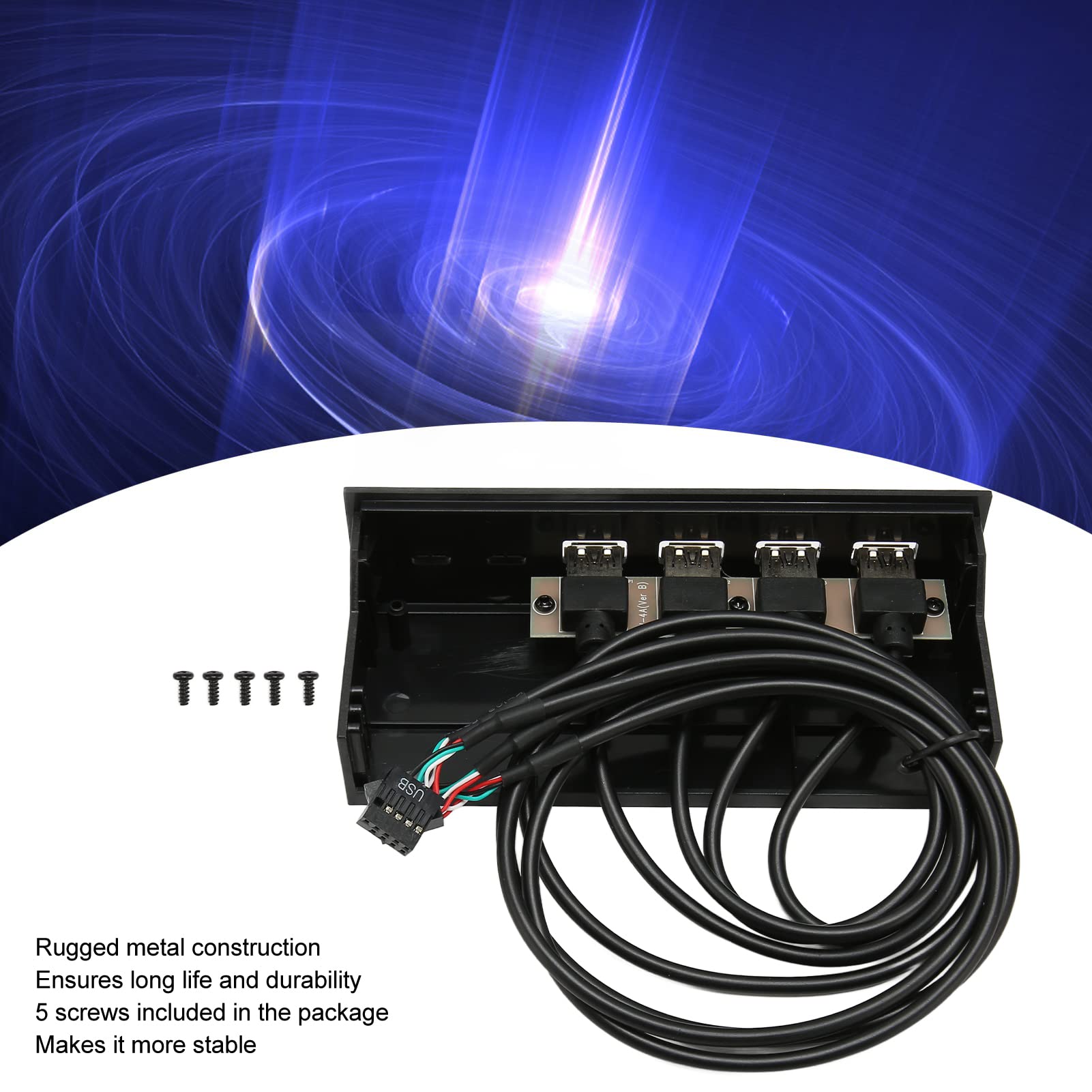 DAUERHAFT USB2.0 Hub Front Panel, Front Panel 4 Ports Easy Installation Multifunctional for 5.25 Inch PC Computer Case