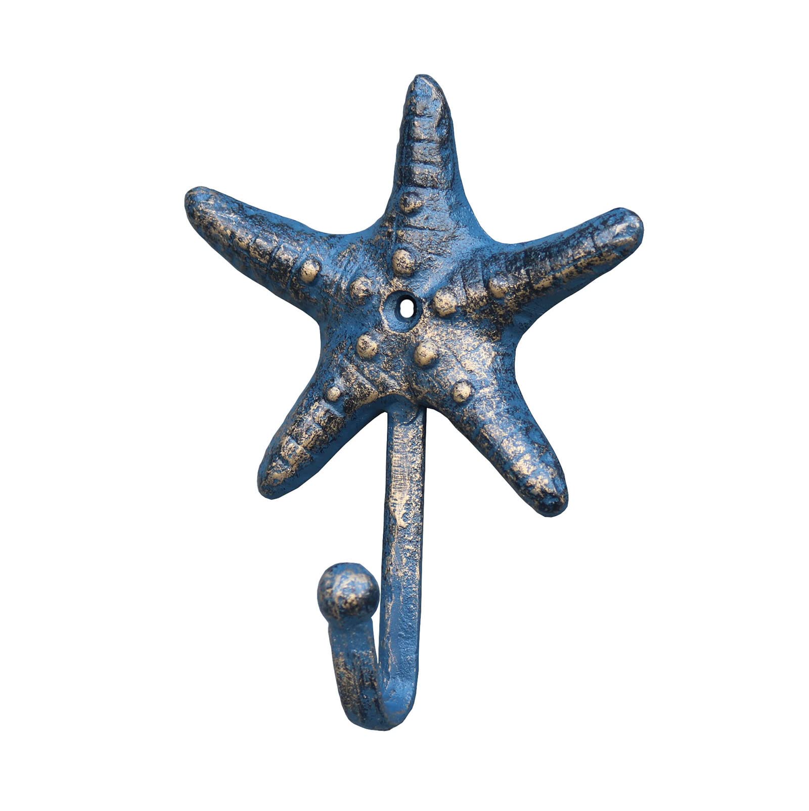 HillSpring Starfish Cast Iron Hook, Decorative Wall Hanger for Keys, Screw and Anchor Included