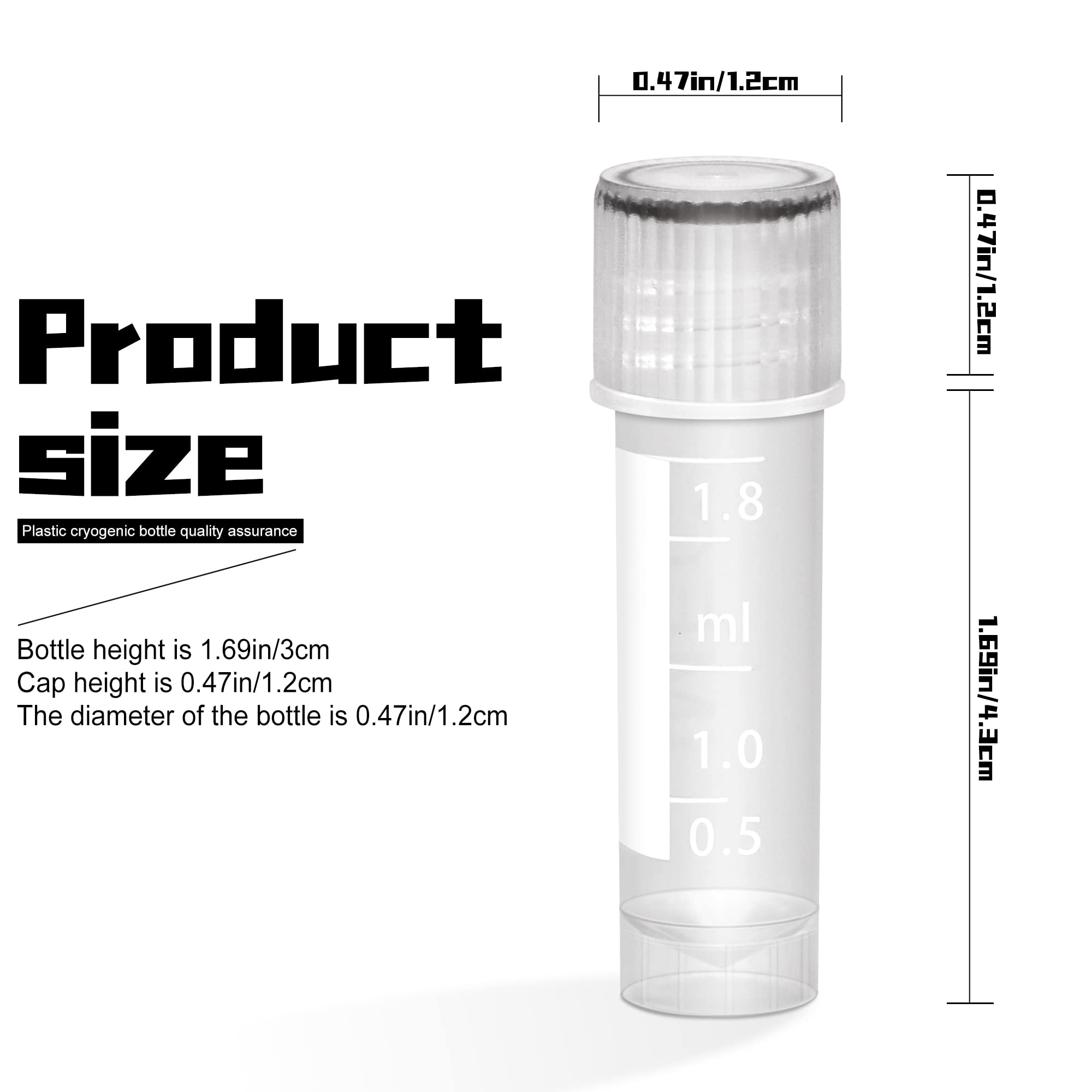Fyess 50pcs 2ml Plastic Cryovial Cryogenic Vial Tube Cryo Tubes with Screw Caps