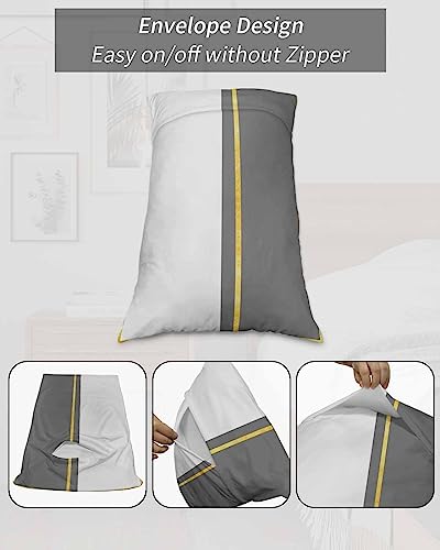 Edwiinsa Grey White Pillow Covers Standard Size Set of 2 20x26 Bed Pillow, Luxury Yellow Lace Modern Abstract Art Aesthetics Plush Soft Comfort for Hair/Skin Cooling Pillowcases with Envelop Closure