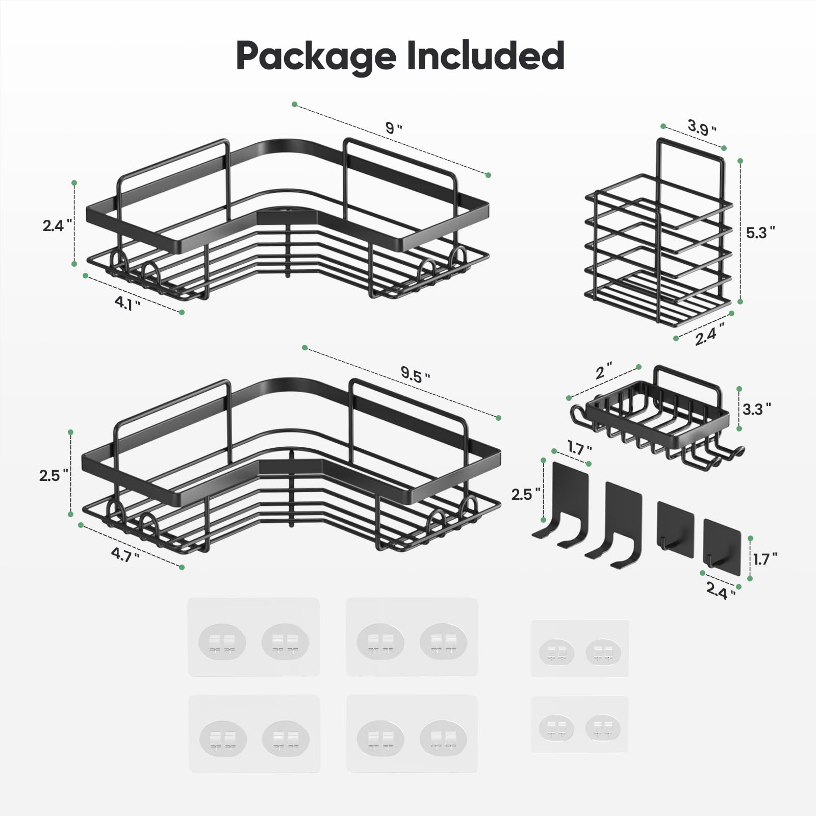 Corner Shower Caddy Adhesive,5 Pack Shower Organizer Corner with Soap Holder and Toothbrush holder, Bathroom Shelves Rack Rustproof Stainless Steel, Large Capacity, No Drilling Shelves for Storage