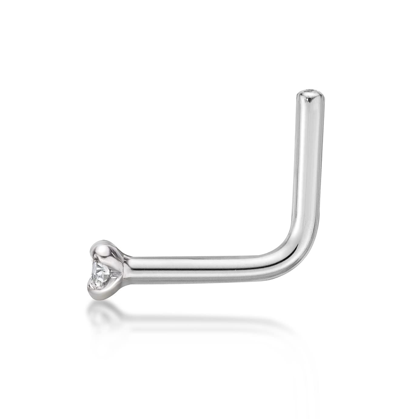 CTIEIP 14K White Gold 0.03 carat Natural Diamonds L-Shaped Nose Ring for Women,20 Gauge(I2-I3 Clarity)