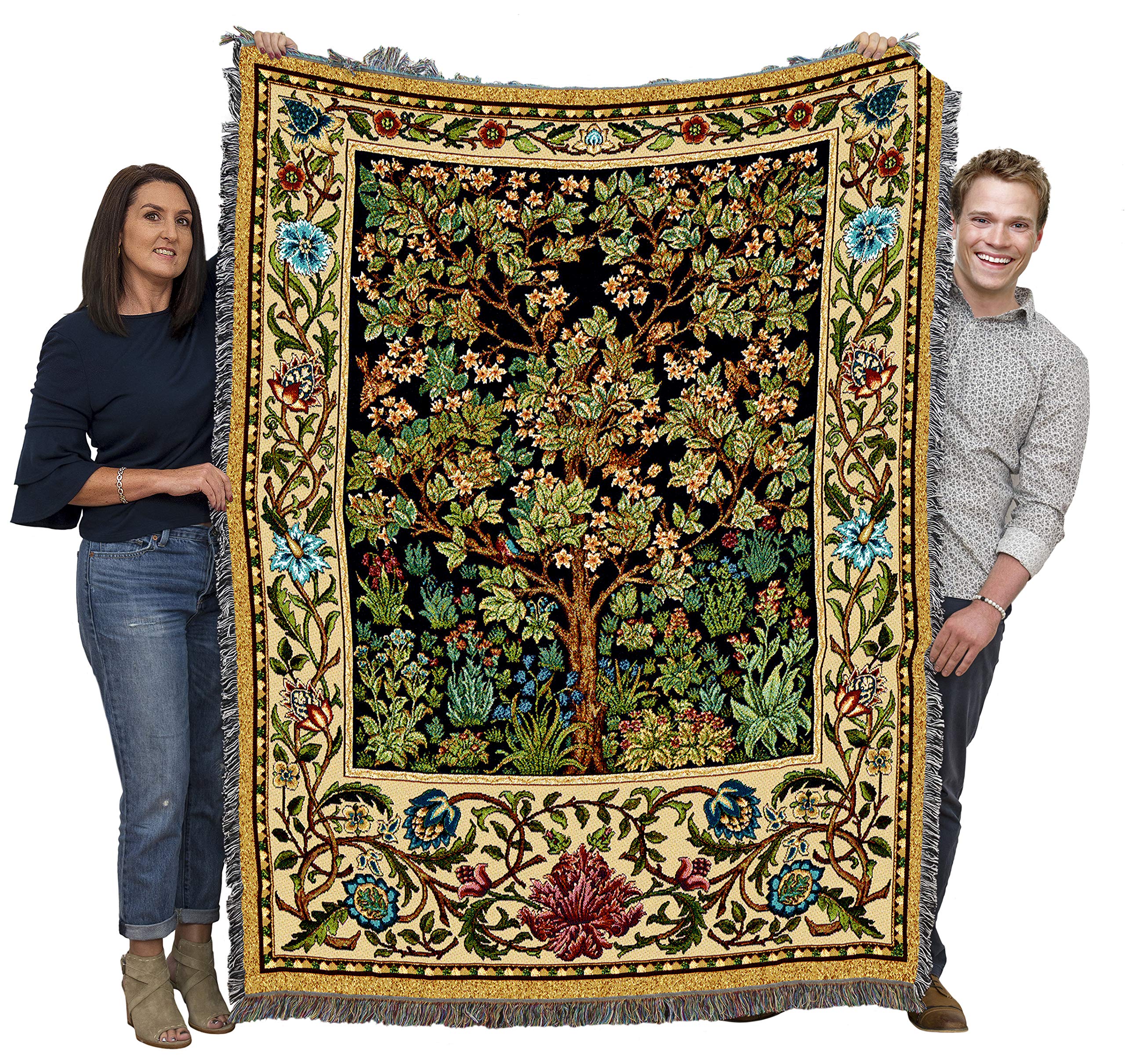 Pure Country Weavers William Morris Tree of Life Blanket - Arts & Crafts - Gift Tapestry Throw Woven from Cotton - Made in The USA (72x54)