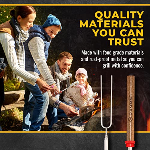 CORQUE Marshmallow Roasting Sticks, Smores Sticks, Extendable, Camping Skewer for Fire Pit, Wooden Handle, 32inch Metal for BBQ Hotdog, Cooking, Campfires, Bonfires, Set of 5