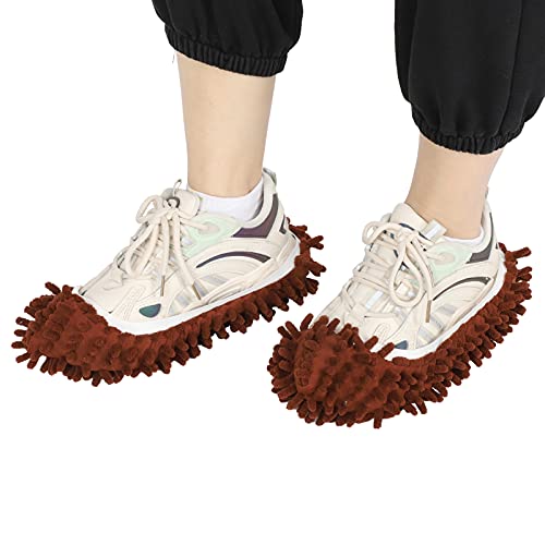 Mop Slippers Shoes Cover, 10Pcs Chenille Mop Slippers Multifunction Floor Cleaning Shoes Dust Cleaner Accessory(Tan)