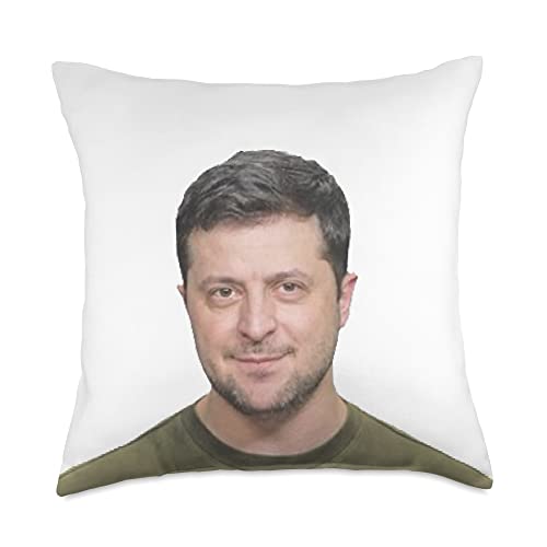 In bed with Zelensky: Ukrainian presidentās face Throw Pillow, 18x18, Multicolor