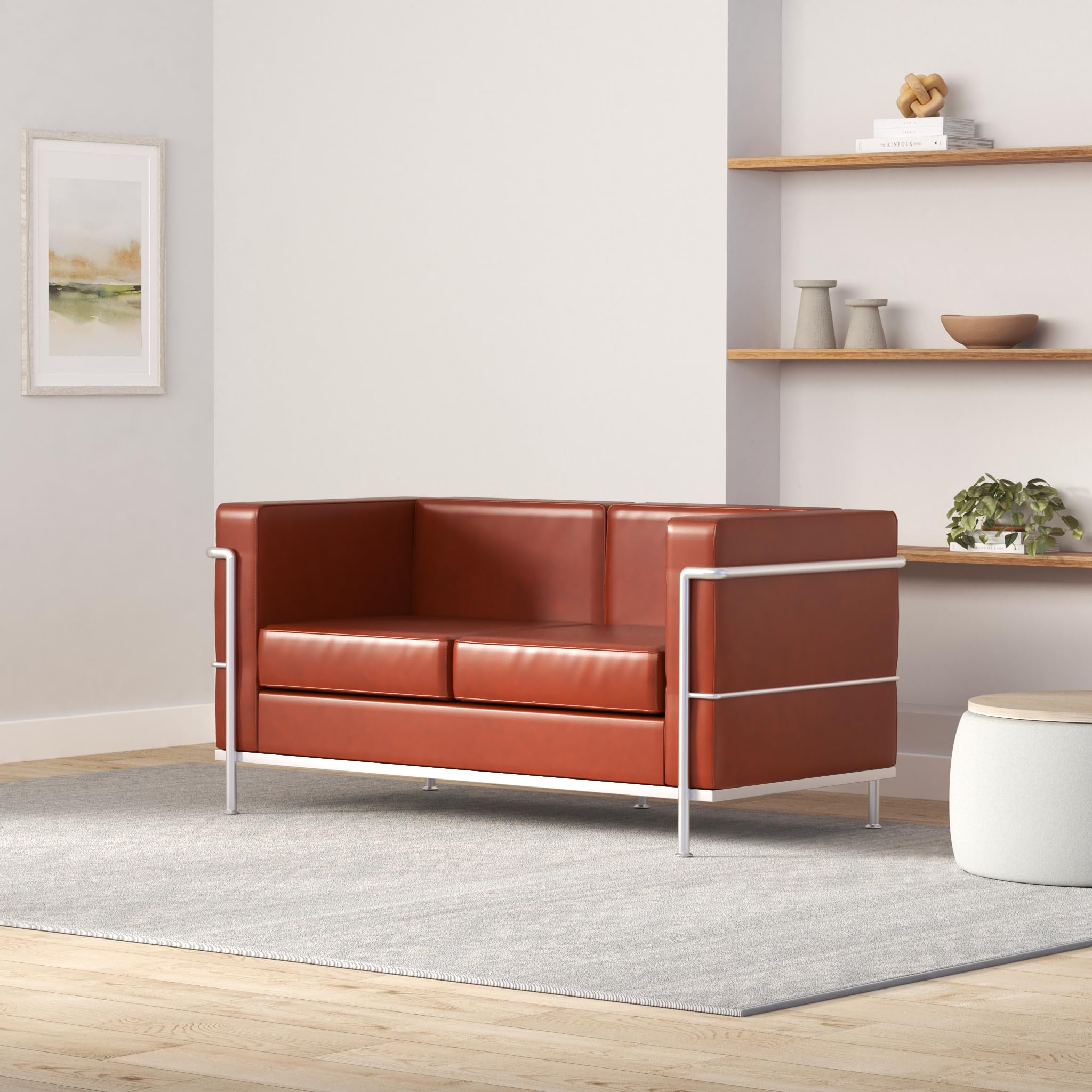Flash Furniture HERCULES Regal Series Contemporary Cognac LeatherSoft Loveseat with Encasing Frame