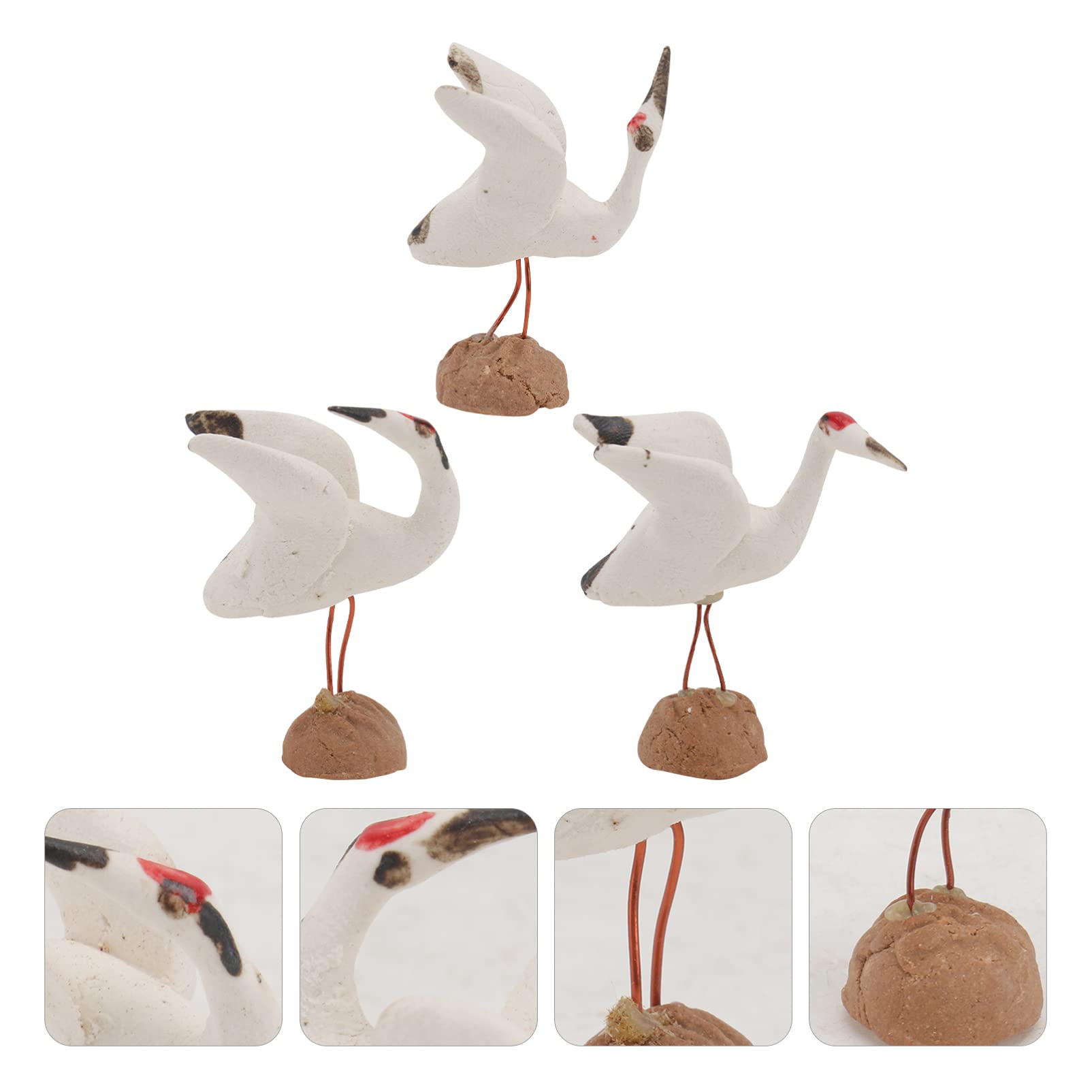 YARNOW 3pcs Miniature White Crane Statue Ceramics Chinese Bird Figurines Ornament for Fish Tank Bonsai Landscape Fairy Garden Decoration