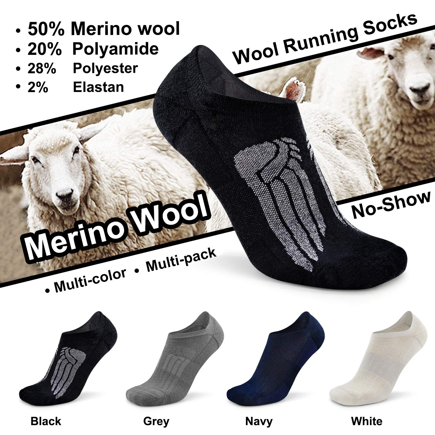 Busy Socks Men's Merino Wool No Show Athletic Running Socks, Women's Mesh Breathable Super Soft Thin Socks for Summer, 6 Pairs, Large, Medium Grey