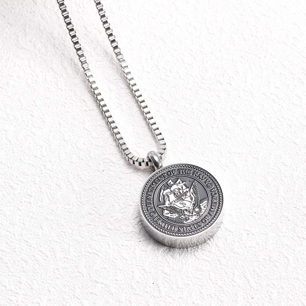 XSMZB Memorial Urn Necklace for Ashes Stainless Steel USA Navy/Air Force/Army Cremation Ashes Jewelry Keepsake Urn Pendant(Navy)