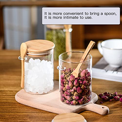 JOUALY 4-Pack Glass Food Storage Jar 18.2 oz,100% Sealed Borosilicate Glass Bamboo Glass Jars with Bamboo Lid and Bamboo Spoon for Candy, Spices, Coffee Beans, Nuts, Condiments, Cookies, Flour,Tea