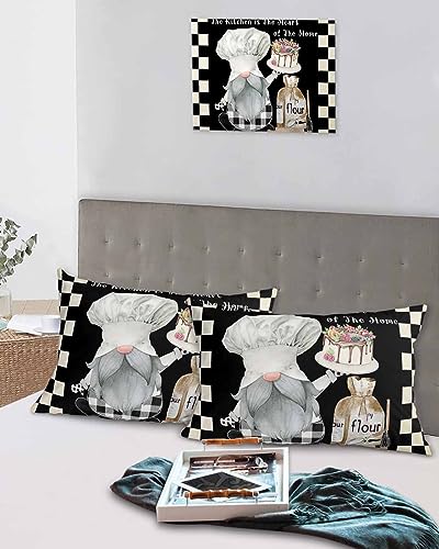 Edwiinsa Kitchen Chef Pillow Covers Standard Size Set of 2 20x26 Bed Pillow, Farmhouse Black Plaid Cake Dessert Cooking Plush Soft Comfort for Hair/Skin Cooling Pillowcases with Envelop Closure