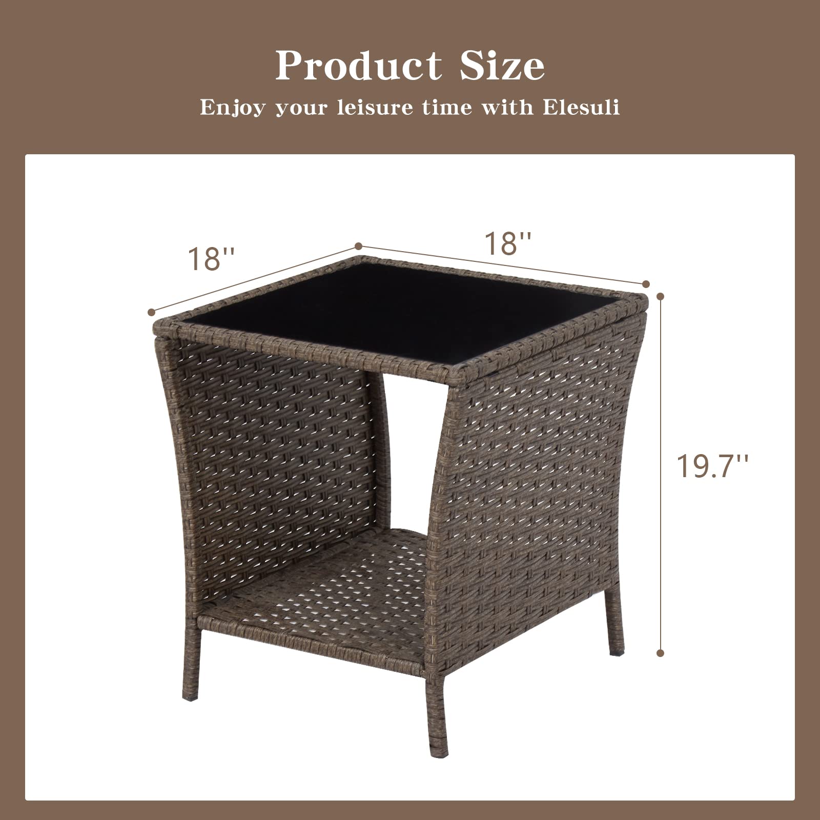 Elesuli Wicker Side Coffee Table Outdoor Side Tables Storage Bistro Table Patio Furniture Square End Tables Garden Table Brown