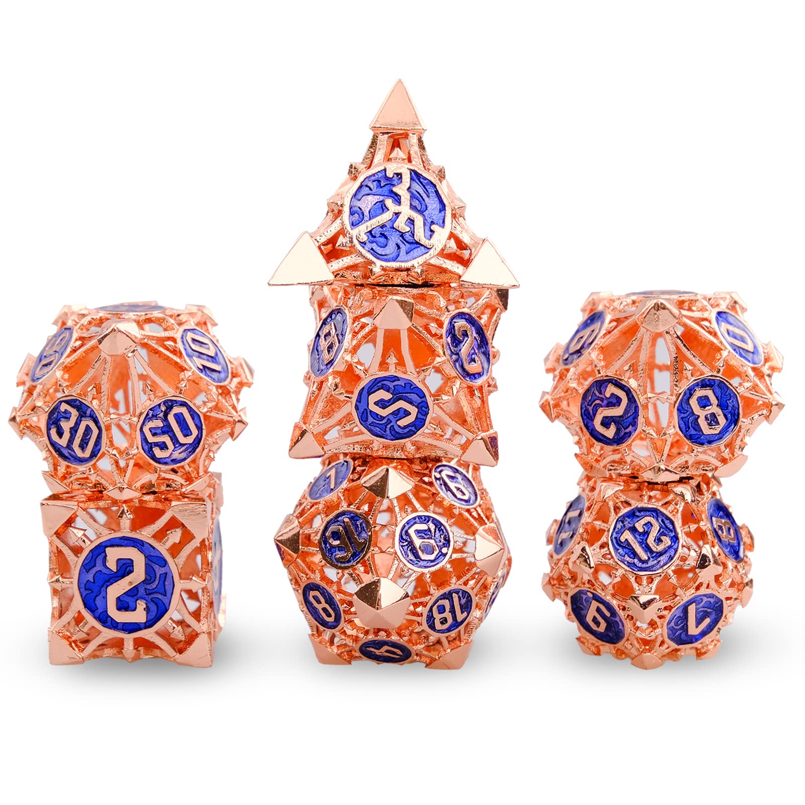 Cttasty DND Dice Set Hollow Metal Dice Set Handmade 7pcs Polyhedral Dice Set DND RPG MTG Role Playing Game Dice Set D&D Dice with Gift Case for DND Dungeons and Dragon (Bronze)