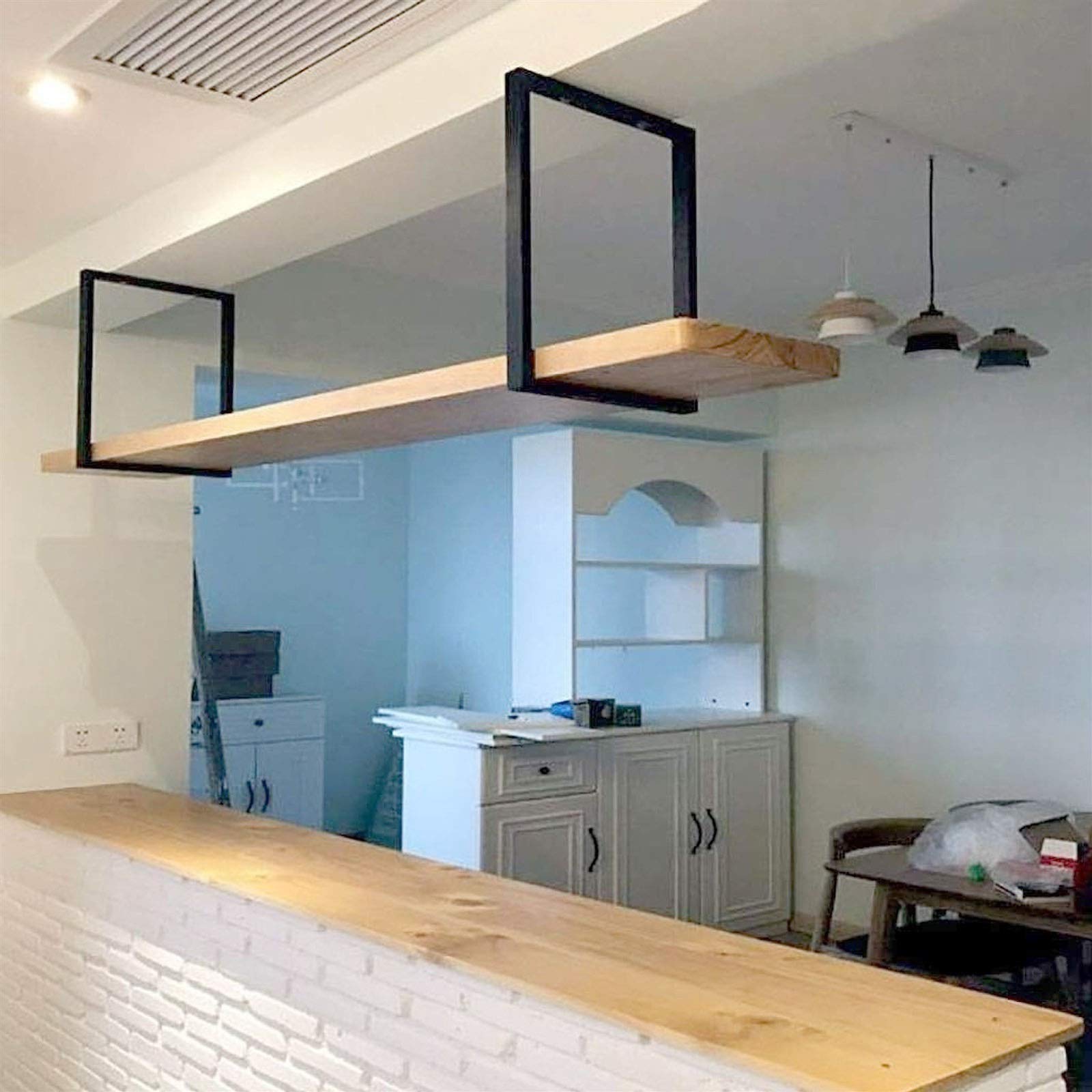 DMUNIZ Rack Ceiling Shelf for Wrought Iron Solid Wood, Iron Hanging Wine Rack Suspended Ceiling Storage Rack & Shelves,for Bars/Restaurants/Kitchens,4 Sizes