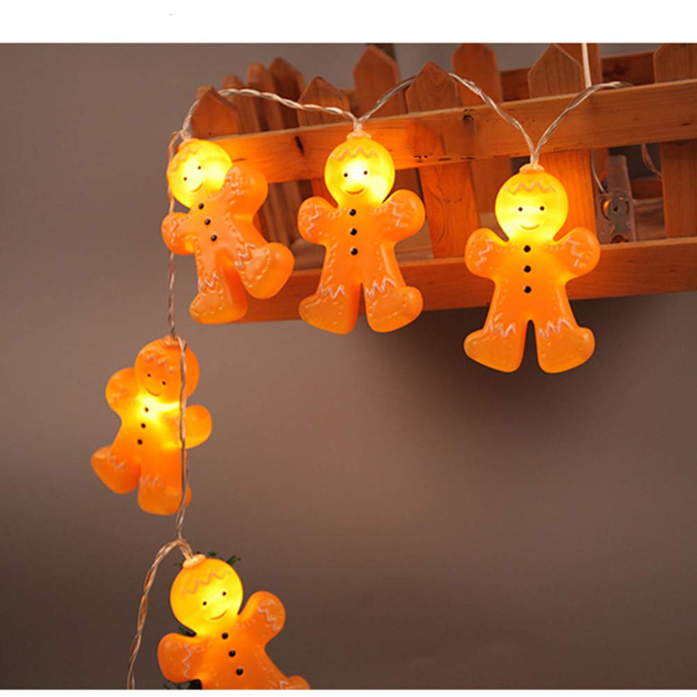 String Lights,Gocheaper Christmas Gingerbread Men String Lights 3D Gold Plastic 64 Inch Indoor Light Party Home Garden Bedroom Outdoor Indoor Wall Decorations (A)