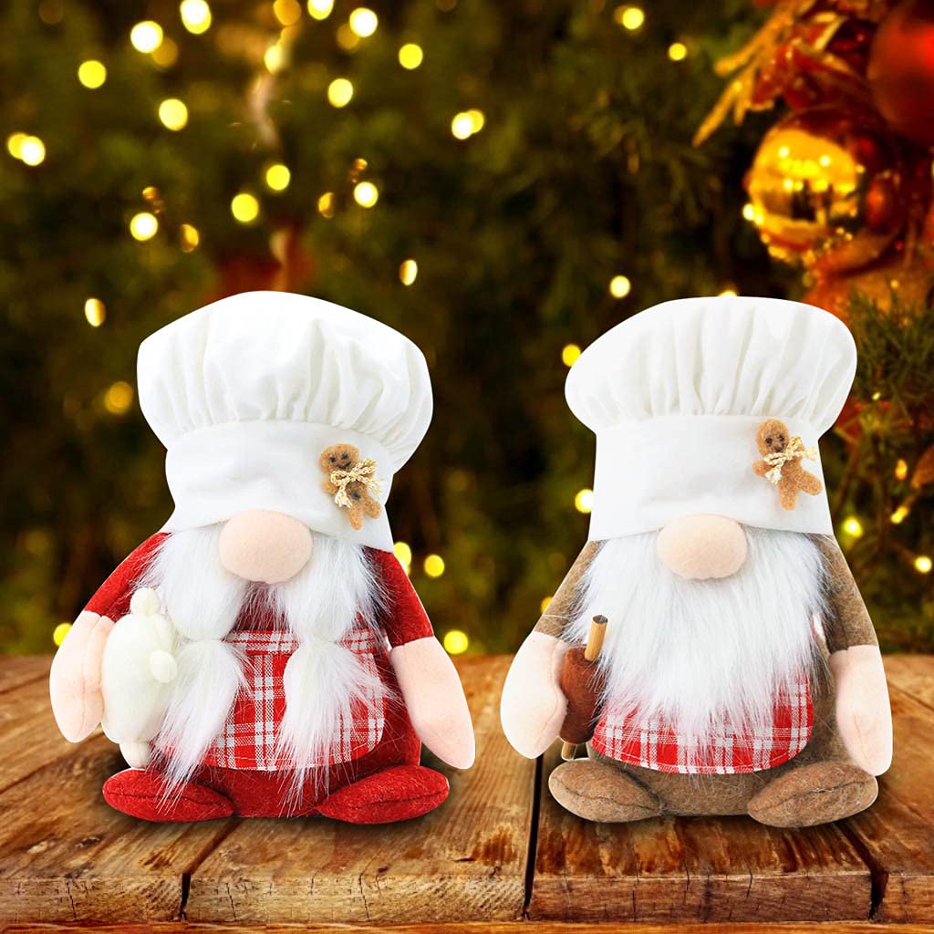 Yeahii Chef Gnome Plush Doll Cloth Handmade Baker Decoration for Tiered Tray Shelf Table Party Wedding Home Garden Ornament (A+B)