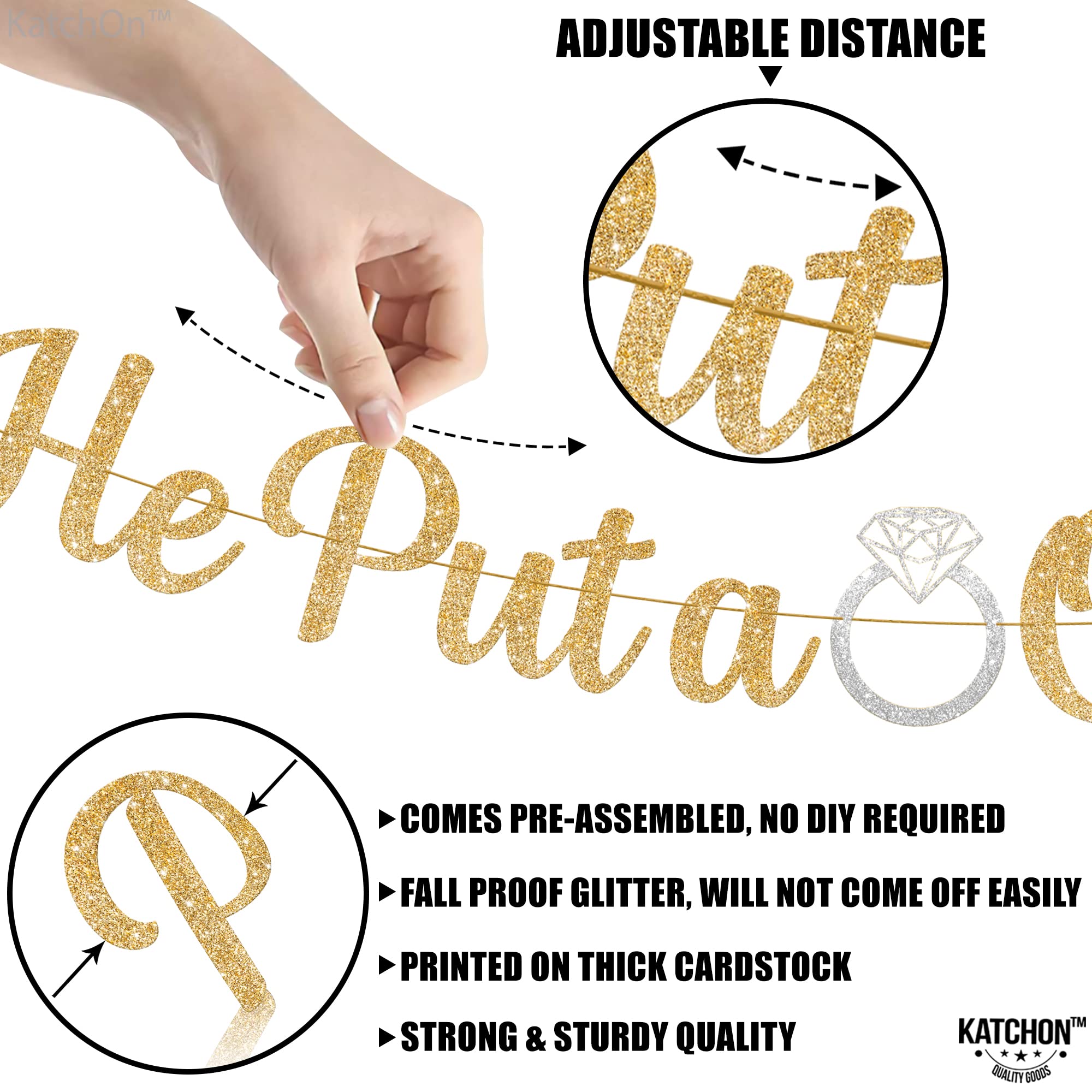 KatchOn, He Put a Ring On It Banner - 10 Feet, No DIY | Gold and Silver Engagement Party Decorations | He Put A Ring On It Sign for Bachelorette Party Decorations, Bridal Shower Decorations
